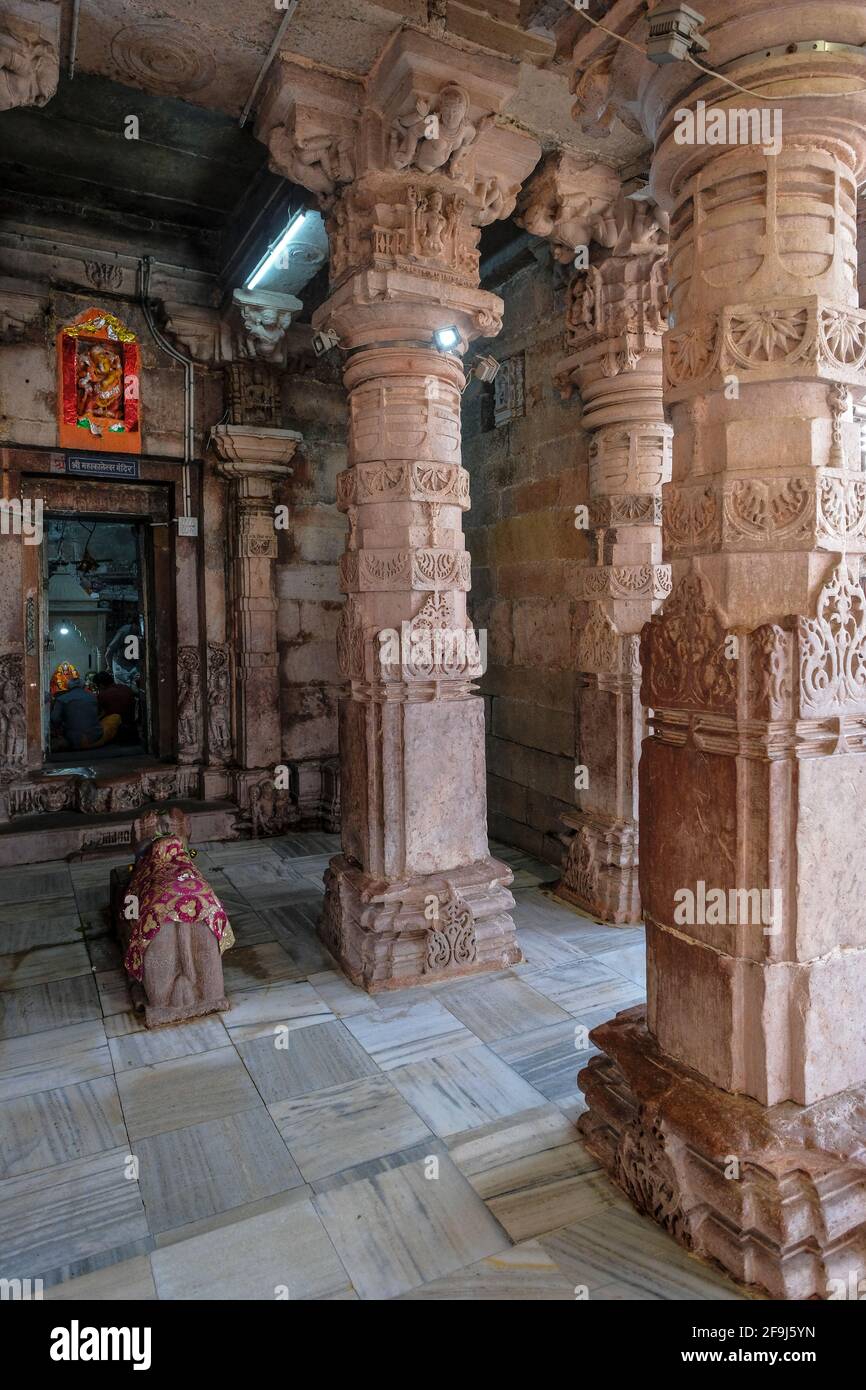 Detail of the Shri Omkar Mandhata located on the island of Mandhata in ...