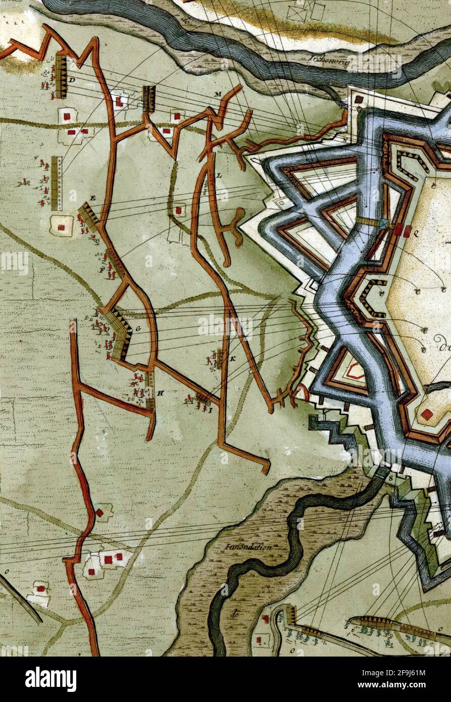 Shot of 18th century vintage map of fortified city Stock Photo - Alamy