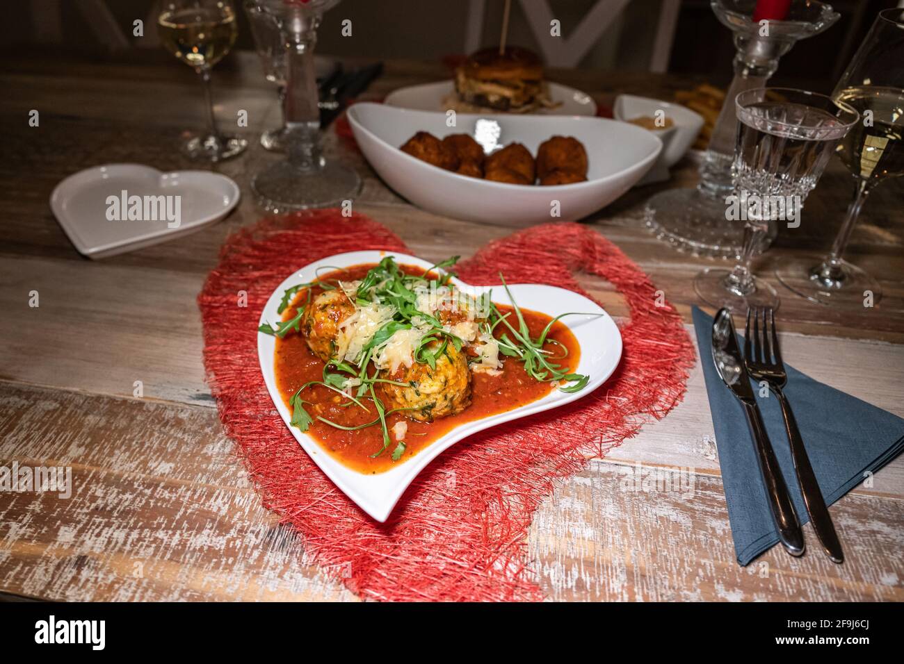 Valentines day dinner setting romantic love for two wooden table red ...