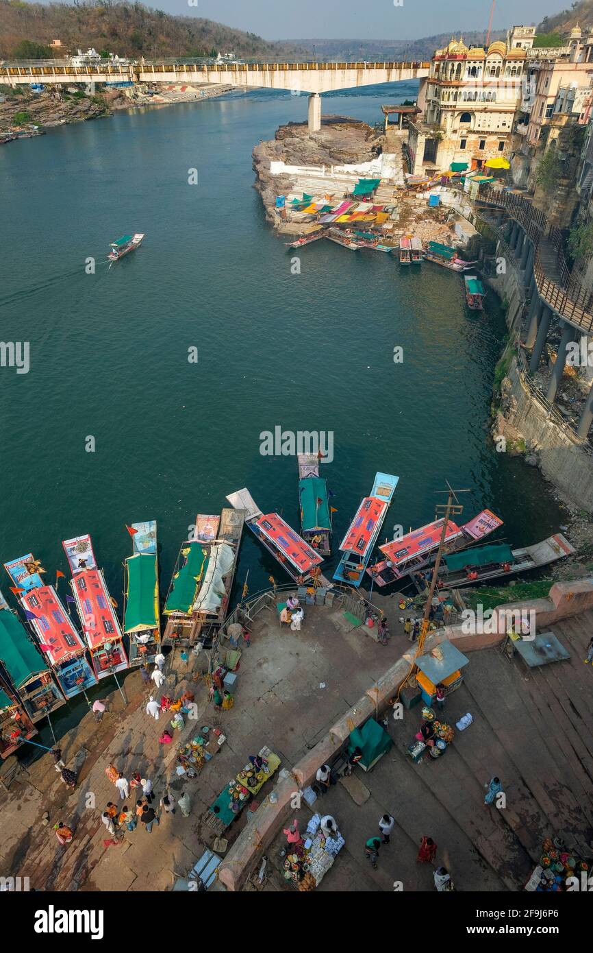 Omkareshwar, India - March 2021: Views of Omkareshwar from Mandhata ...