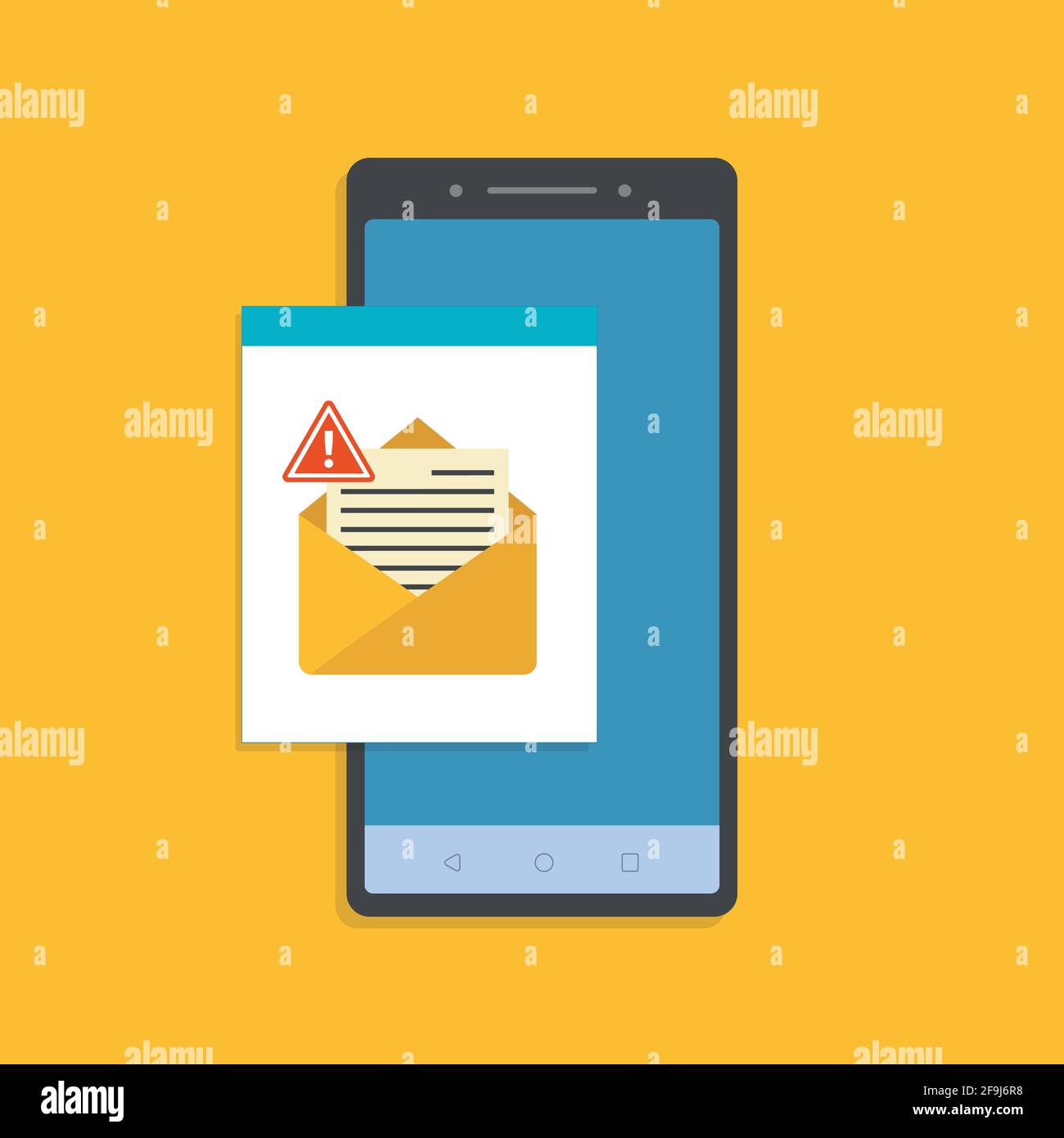 Cartoon smart phone with alert notice on email. Flat simple trend ...