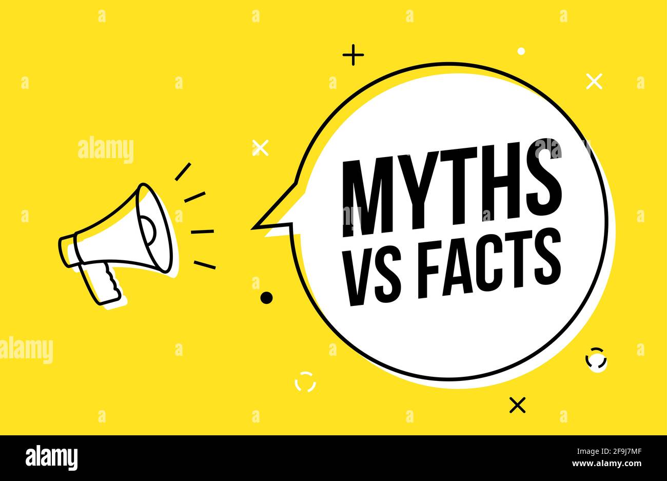Myths and facts logo vector megaphone background. Check fact truth fake ...