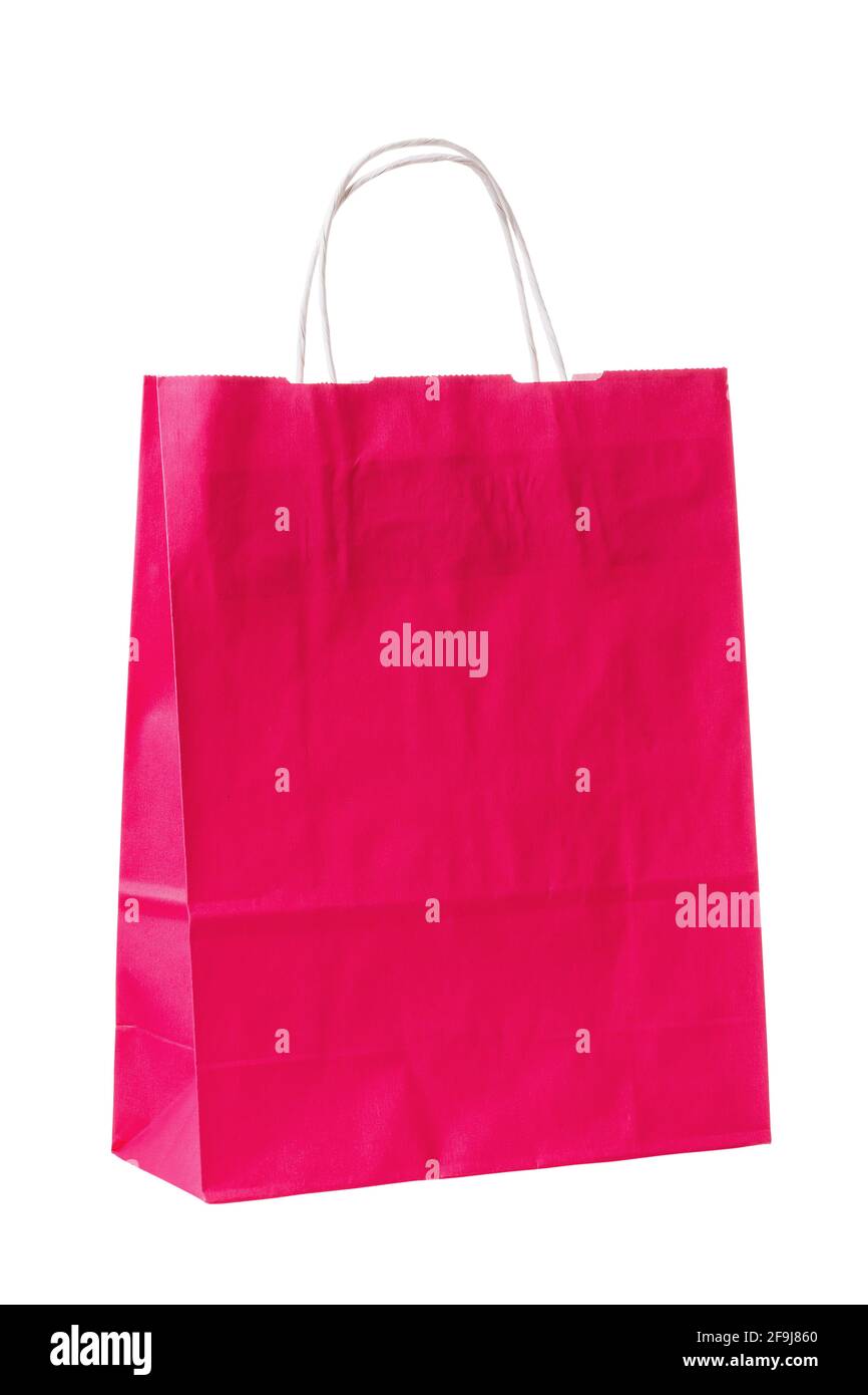 Red paper bag with handles isolated on white background Stock Photo - Alamy