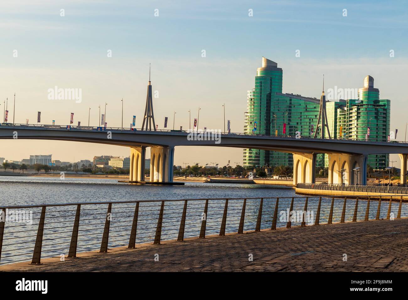 Dubai, UAE - 04.17.2021 Business bay crossing bridge and Al Futtaim ...