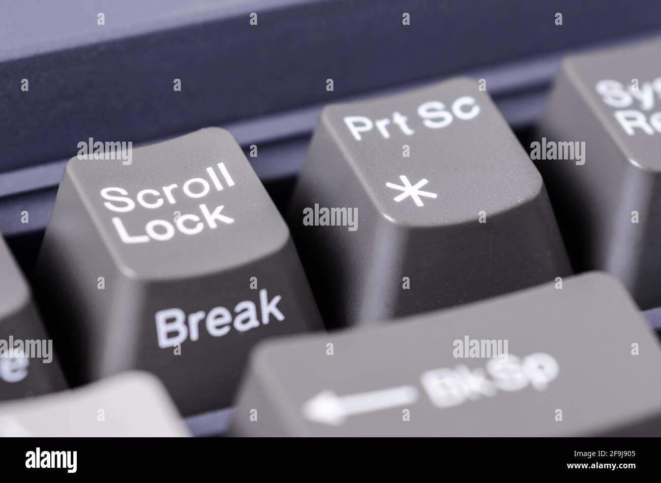 Keyboard with different grey buttons of an old fashioned Laptop, close ...