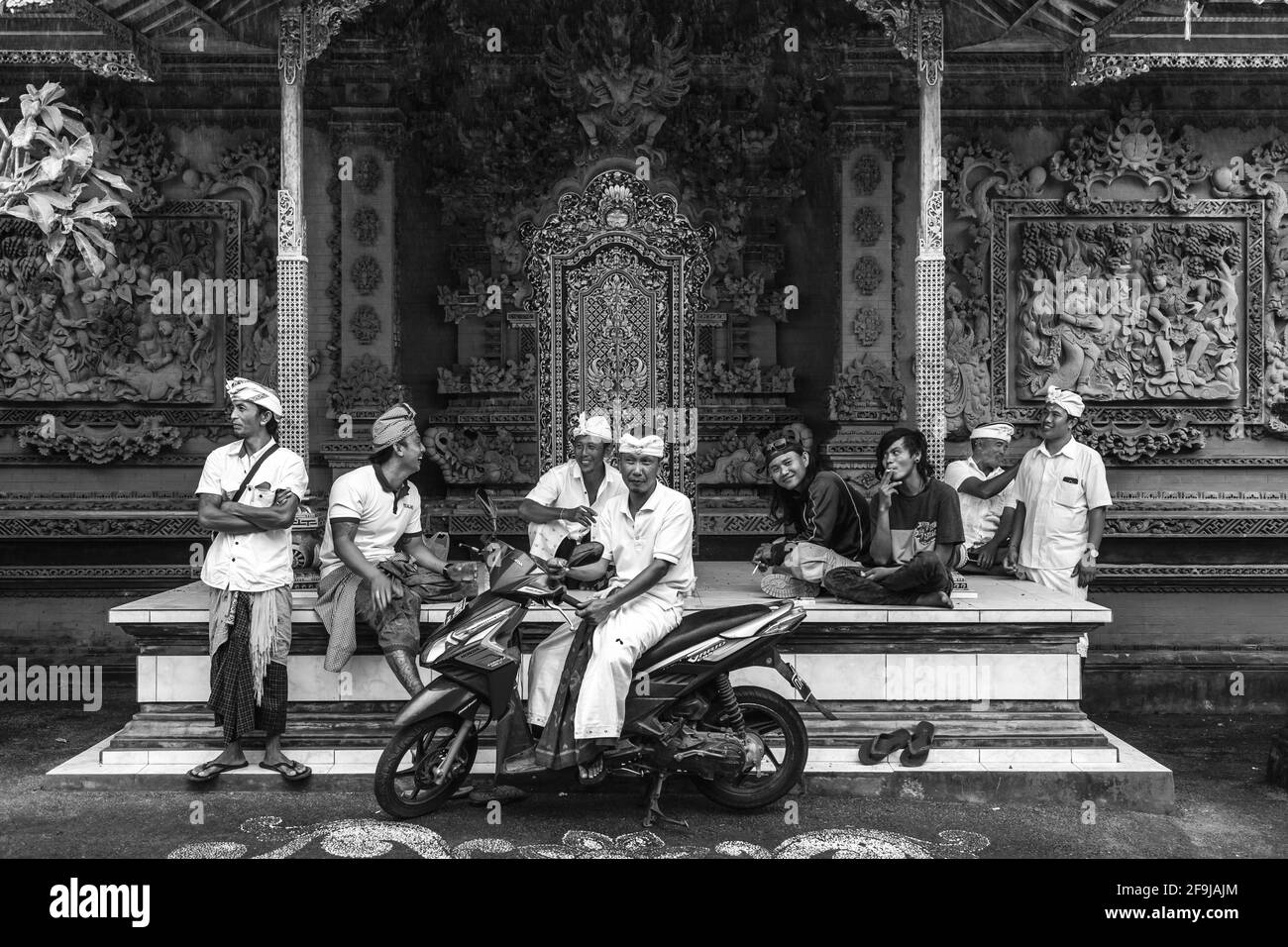A Group Of Balinese Hindu Men Outside A Temple, Kintamani Area, Bali ...