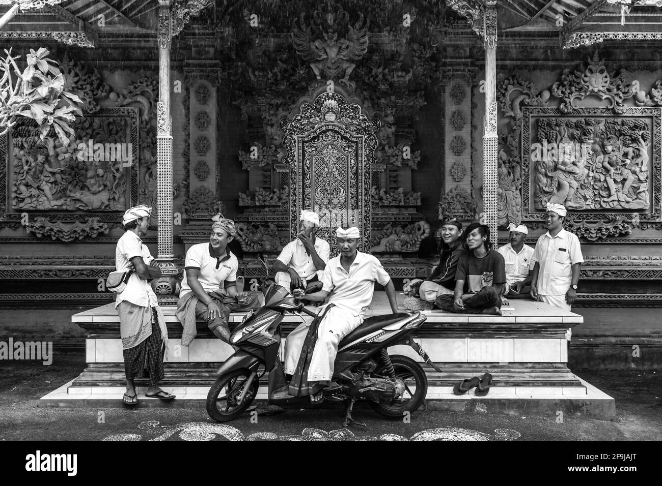 A Group Of Balinese Hindu Men Outside A Temple, Kintamani Area, Bali ...
