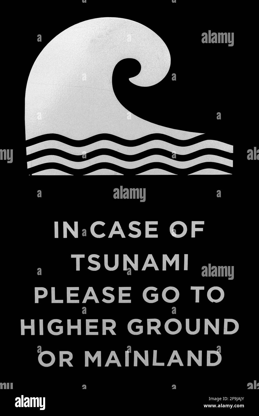 Tsunami warning sign Black and White Stock Photos & Images - Alamy