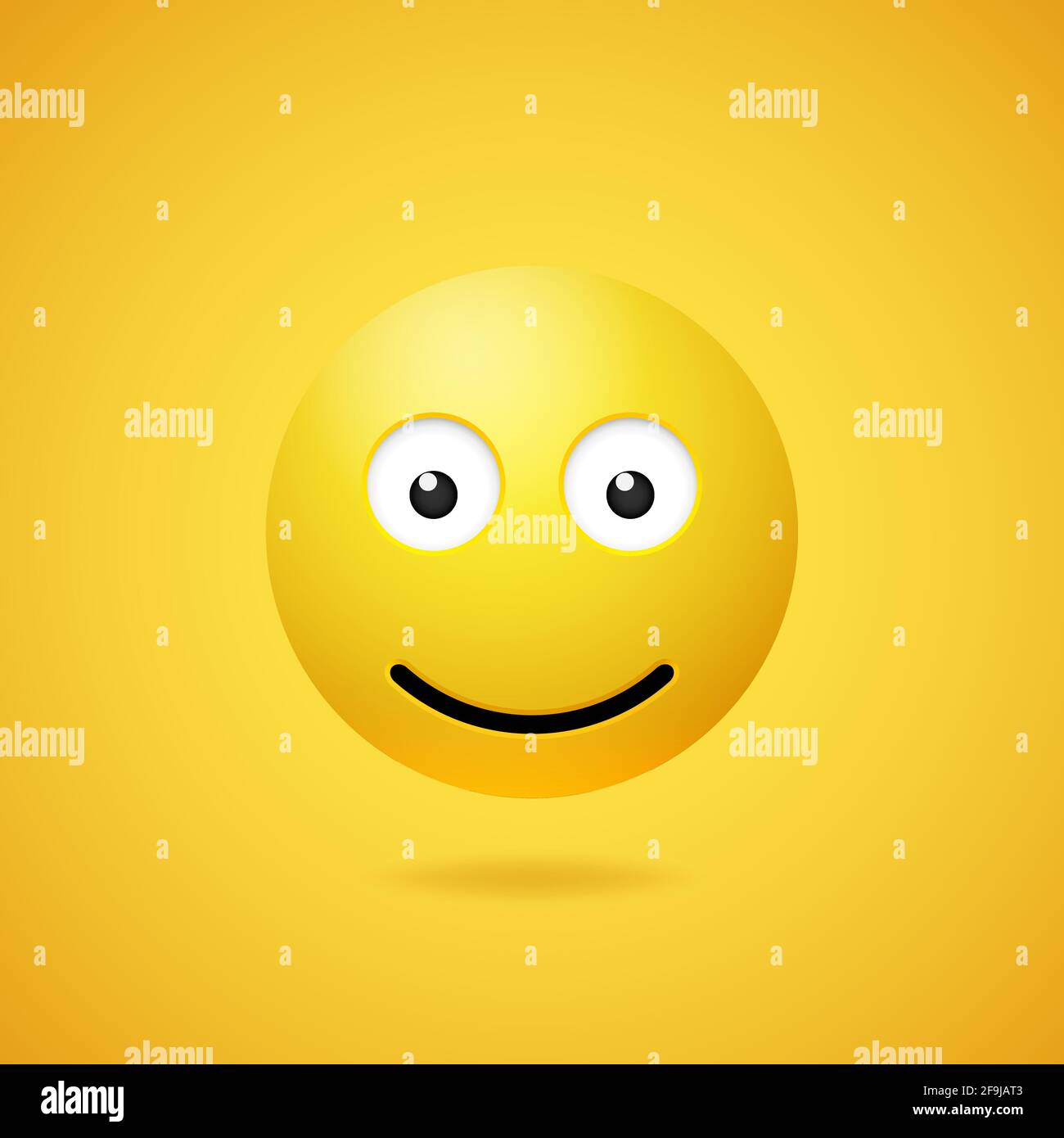 Happy smiling emoticon with opened eyes and mouth on yellow gradient ...