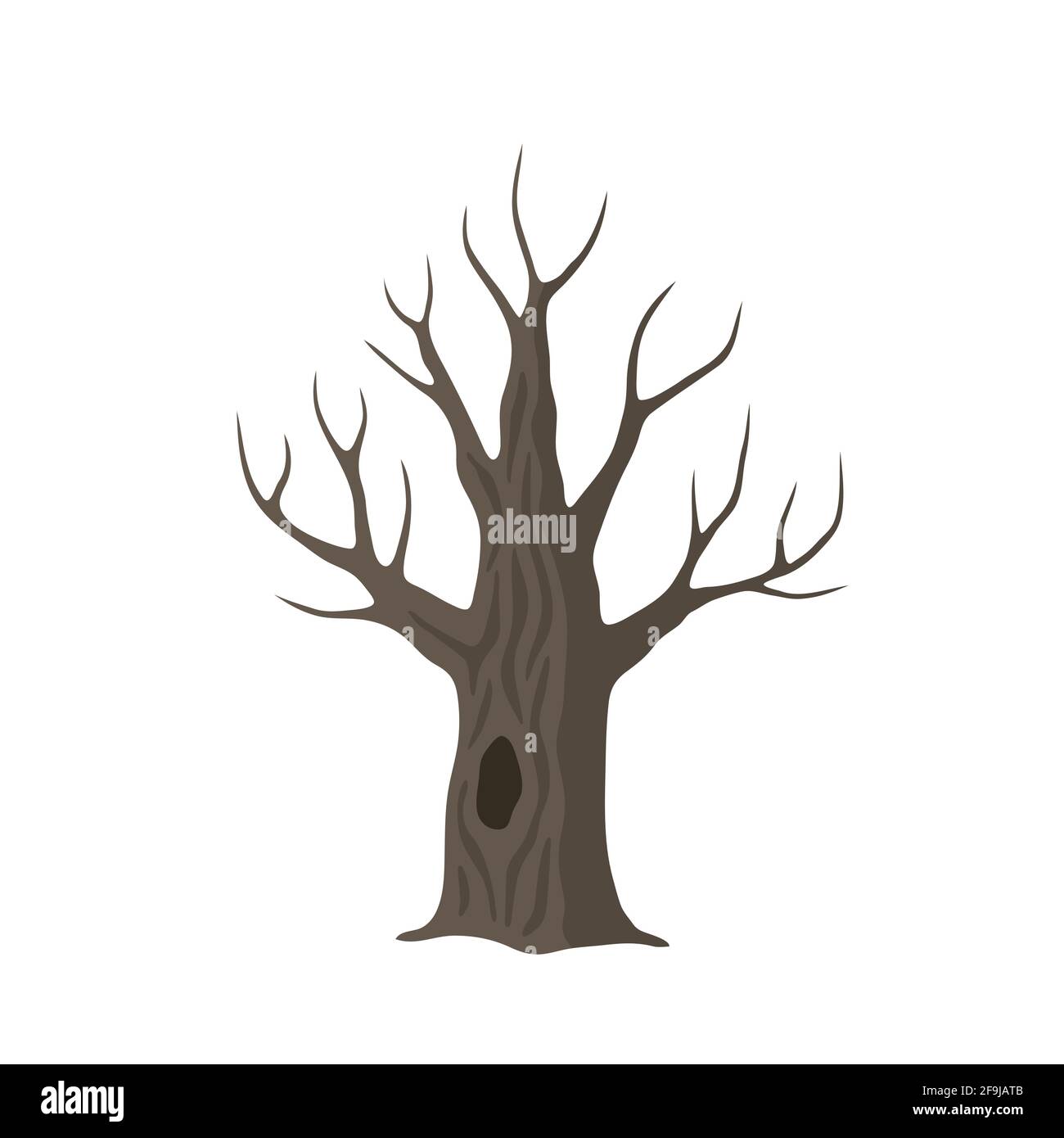 Vector flat dead old tree isolated. Brown oak tree with hollow on white ...