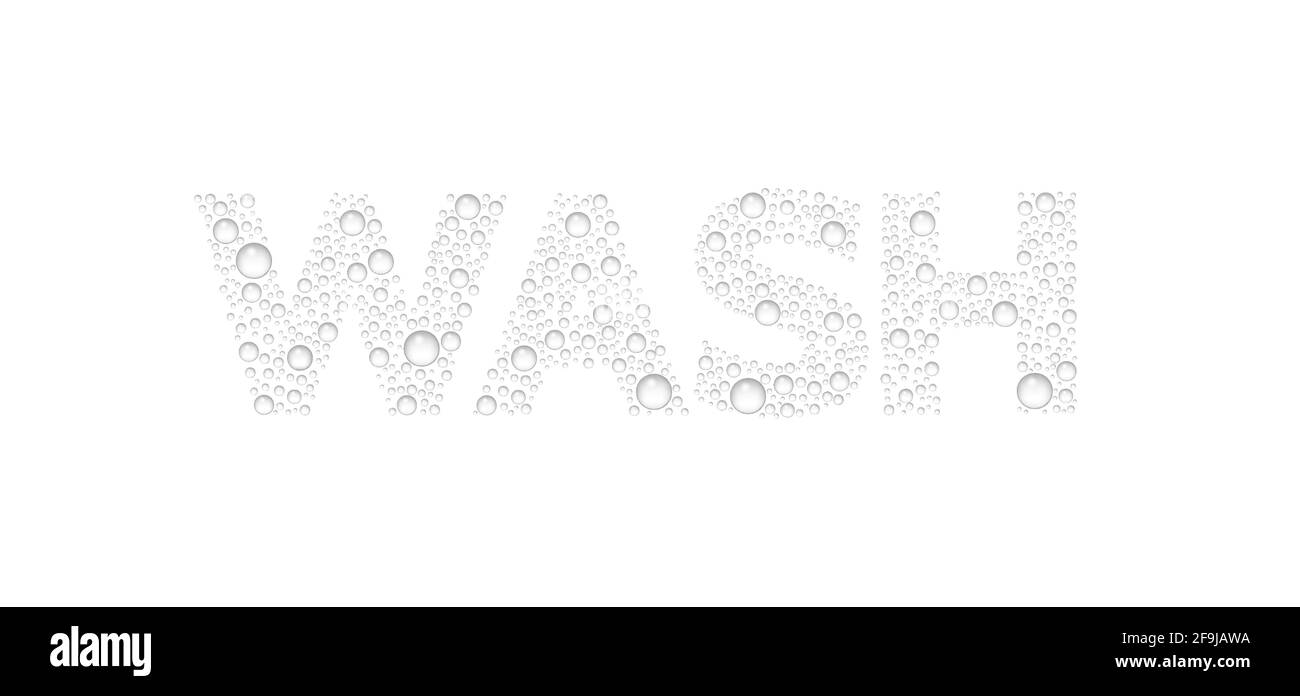 Text from droplets texture. Word Wash. Vector realistic water drops ...