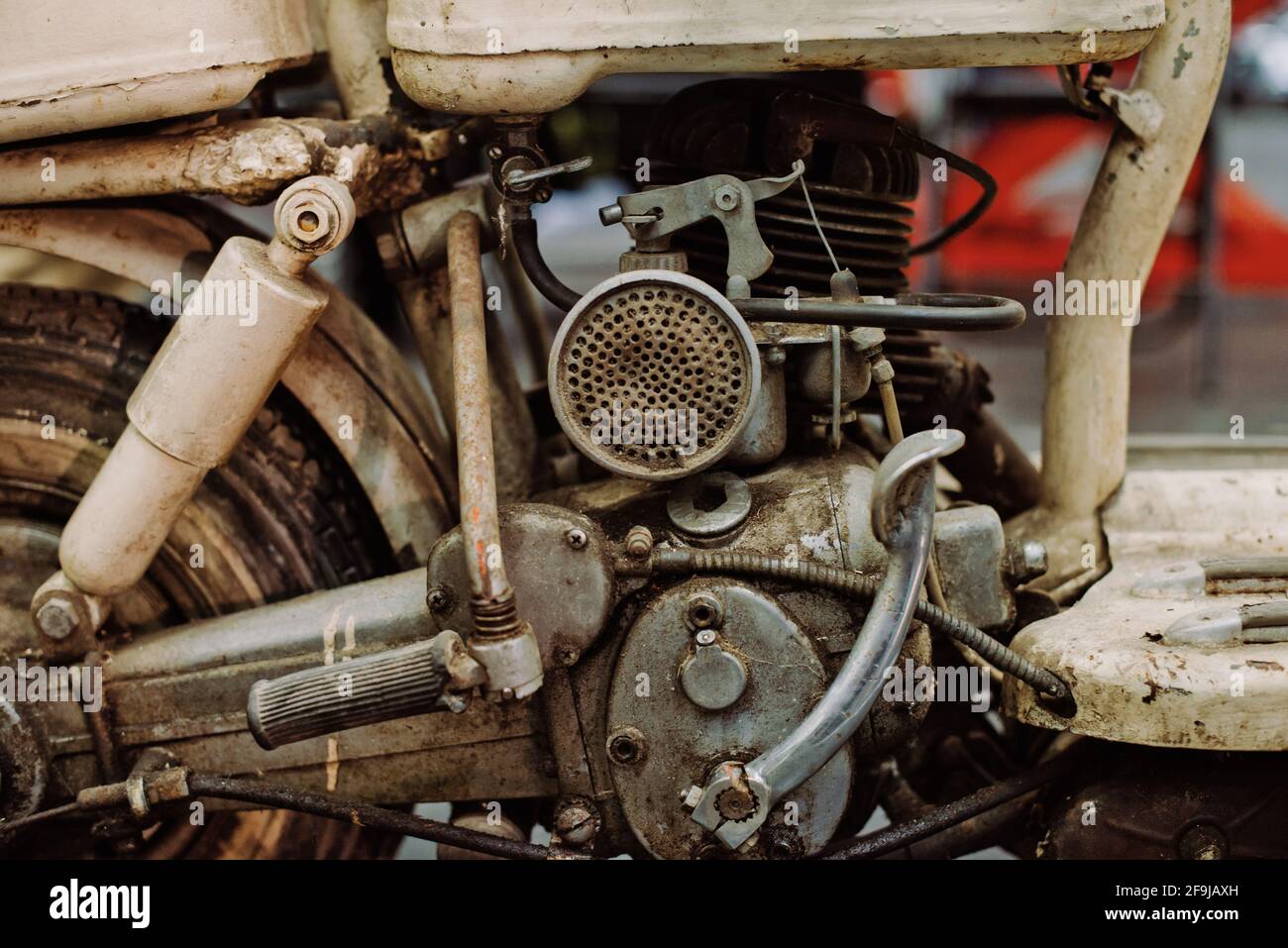 Rusty, worn and dirty details of a vintage motorcycle Stock Photo - Alamy