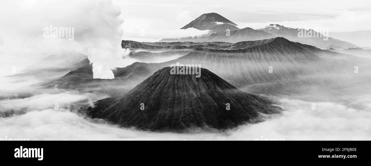 An Elevated Panoramic View Of Mt Bromo, Mt Batok and The Bromo Tengger ...