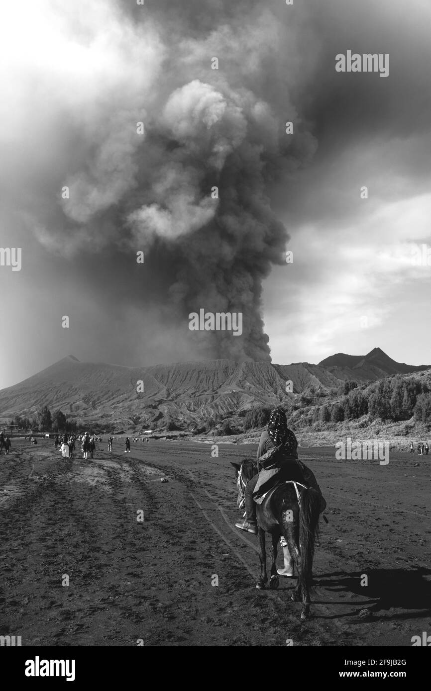 Mount Bromo (Erupting) and The Sea Of Sand, Bromo Tengger Semeru ...