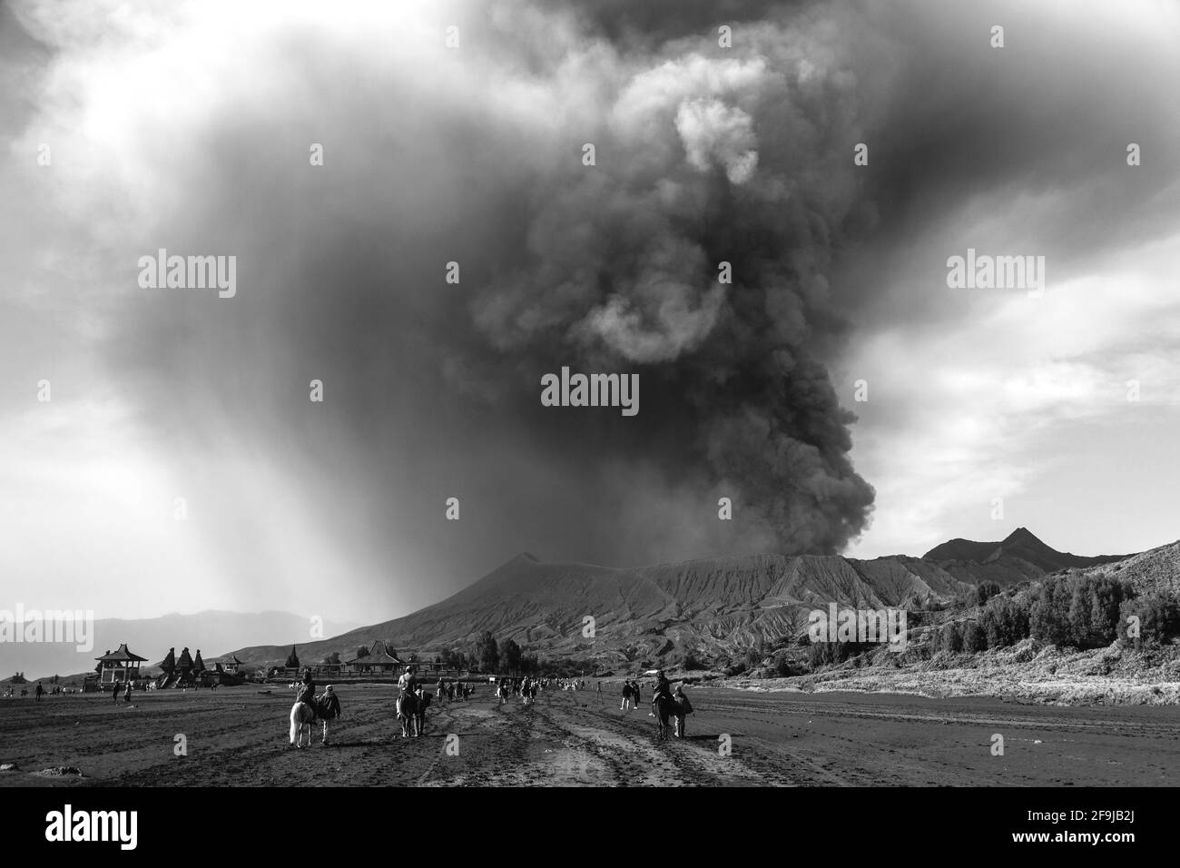 Mount Bromo (Erupting) and The Sea Of Sand, Bromo Tengger Semeru ...