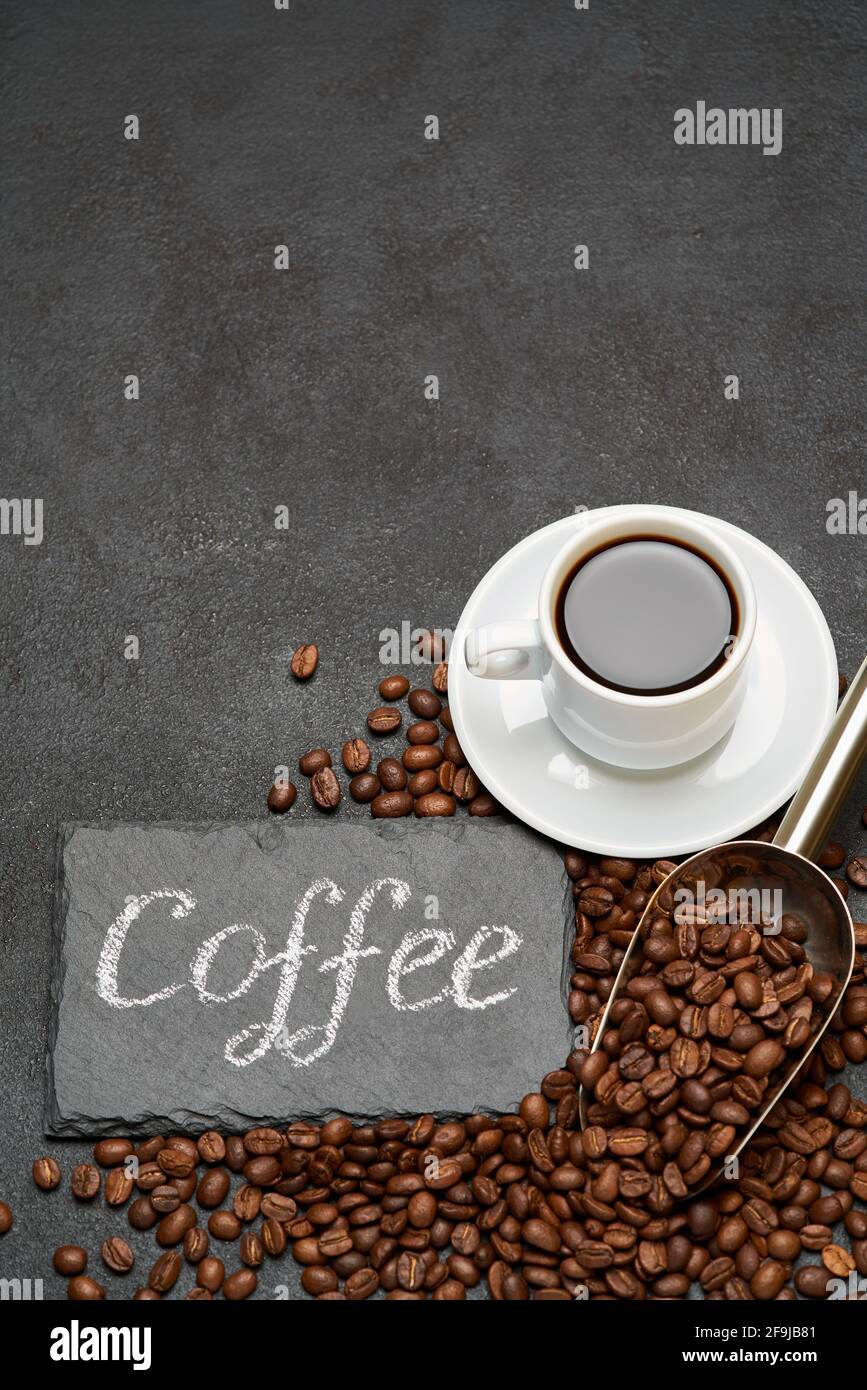 Background or texture made of roasted brown coffee beans and stone ...