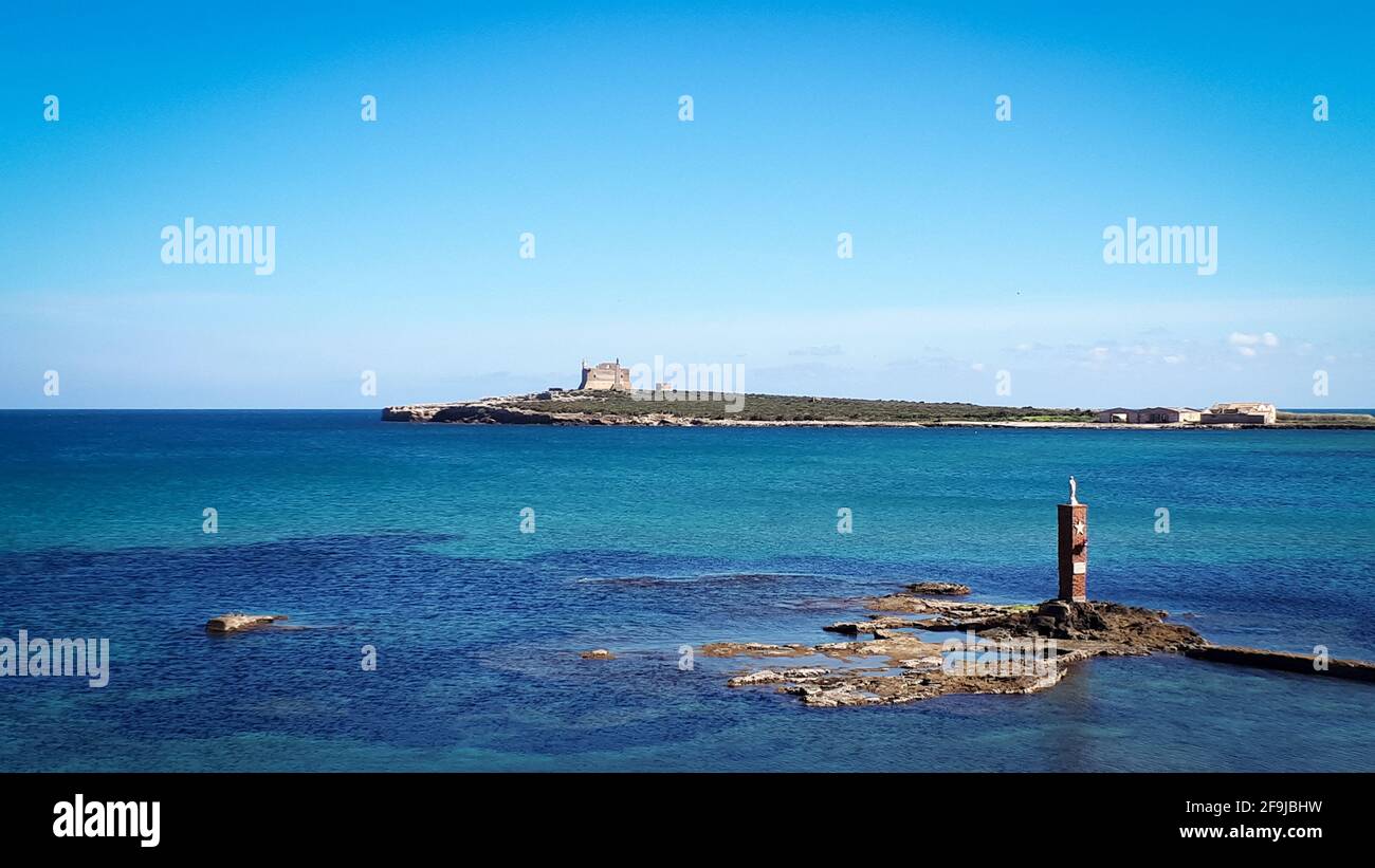 Beautiful Capo Passero island seen from Portopalo town, Sicily Stock ...