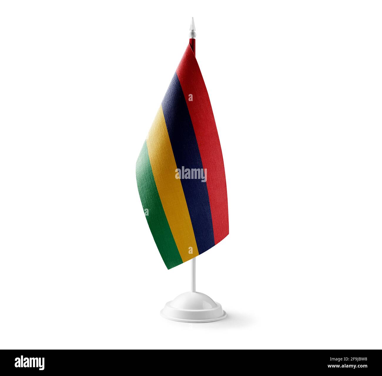 Small national flag of the Mauritius on a white background Stock Photo ...