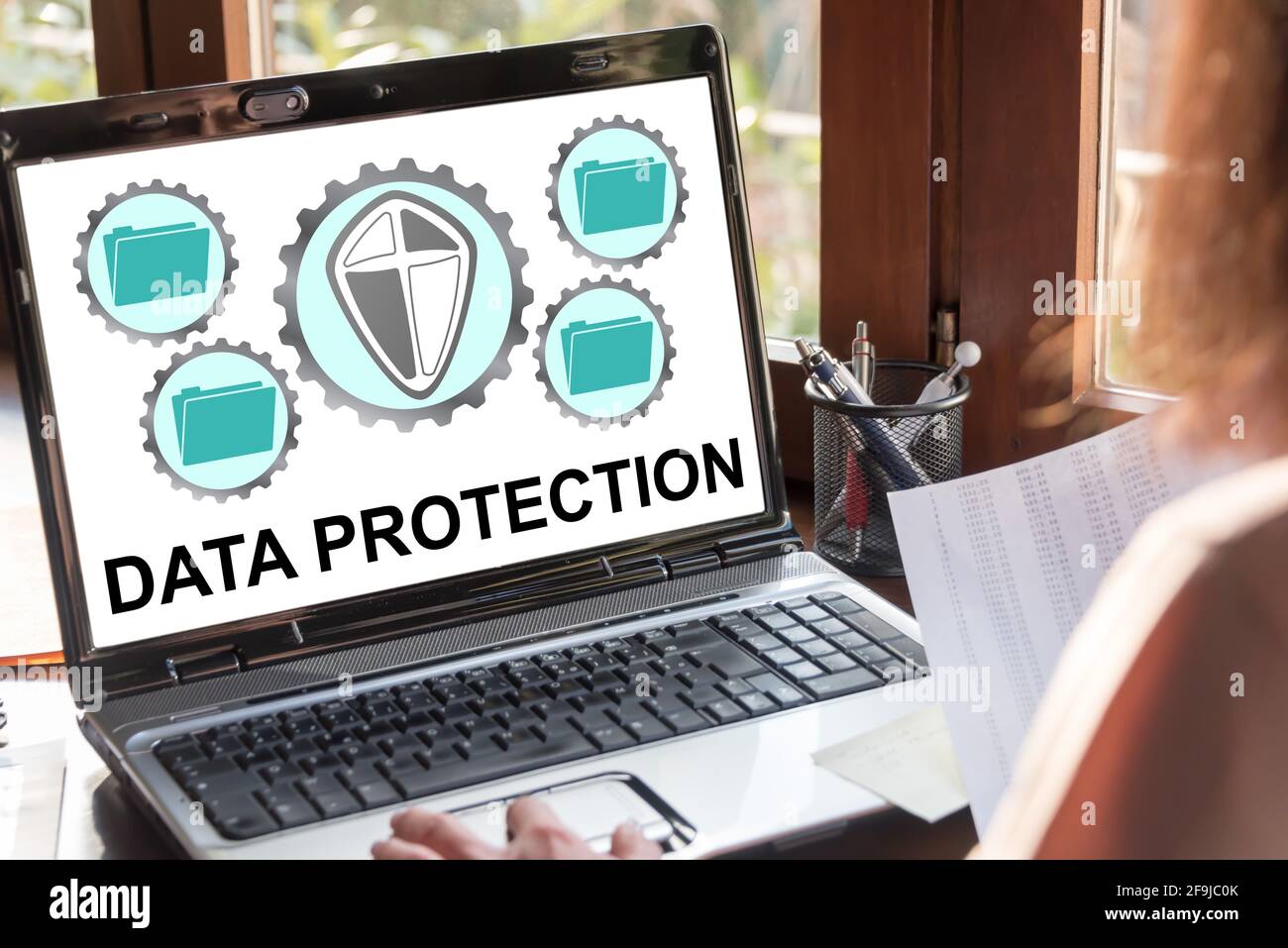 Laptop screen showing data protection concept Stock Photo - Alamy