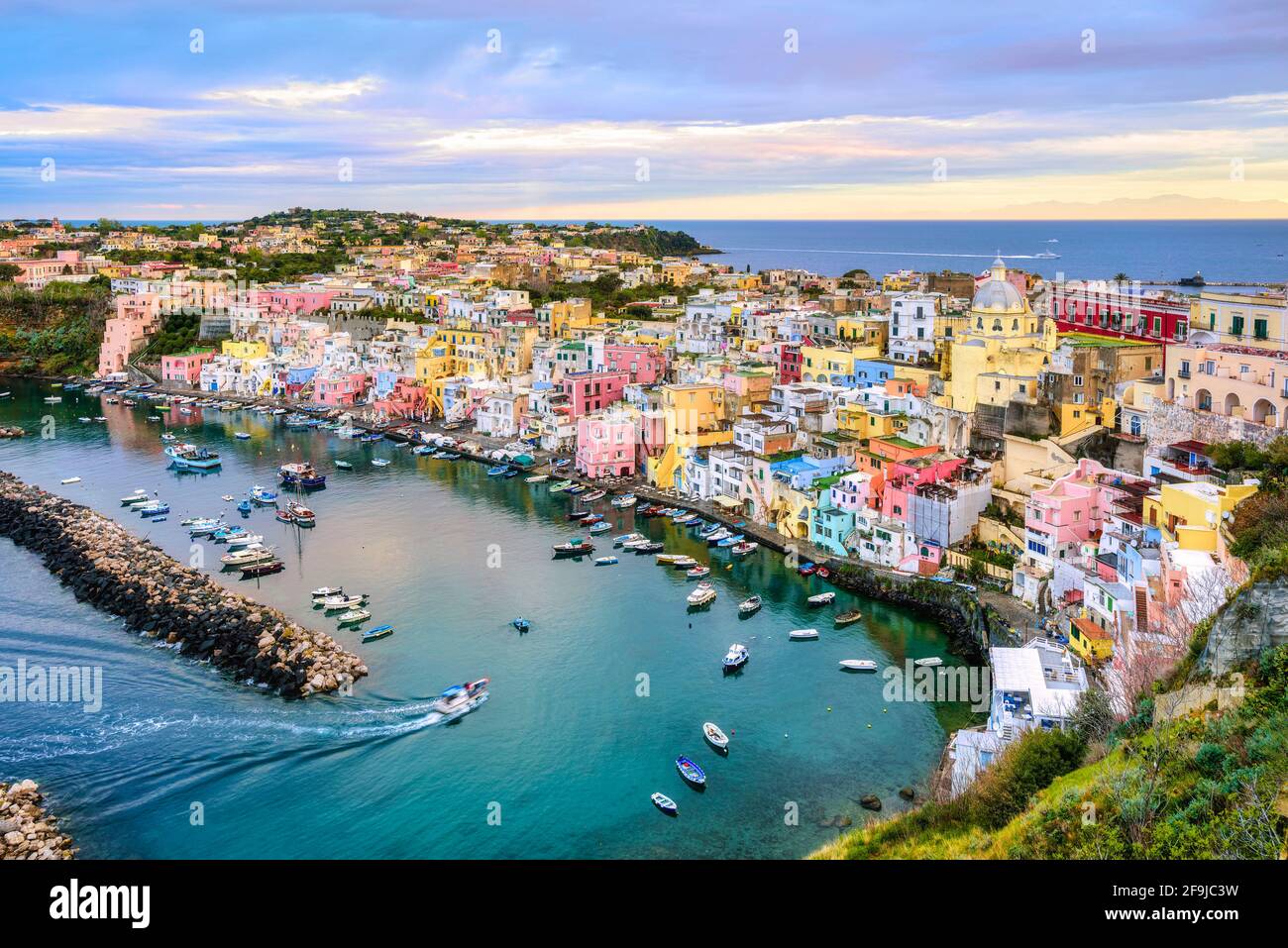 Procida island, Naples, Italy, colorful houses in Marina di Corricella ...