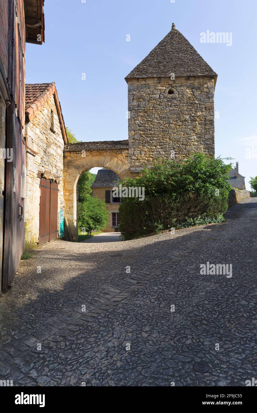 The entrance to the old hospital in Saint-Amand-de-Coly, Dordogne ...