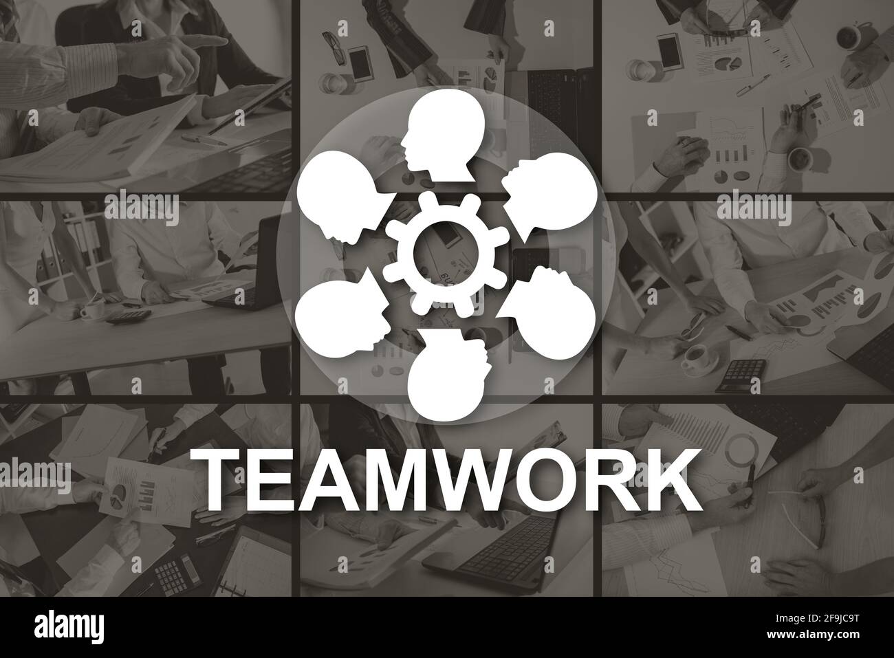 Teamwork concept illustrated by pictures on background Stock Photo - Alamy