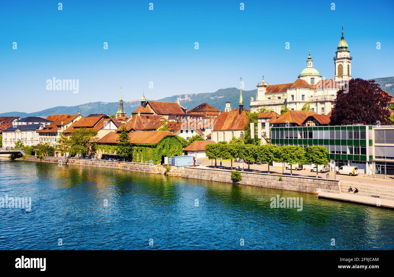 Historical Old town center of Solothurn city on Aare river, Switzerland ...