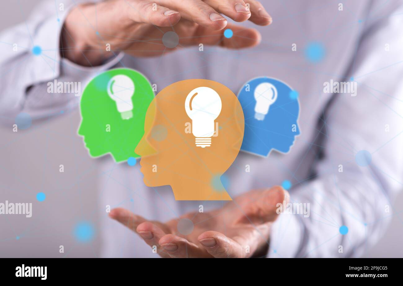 Human brain ideas concept between hands of a man in background Stock ...