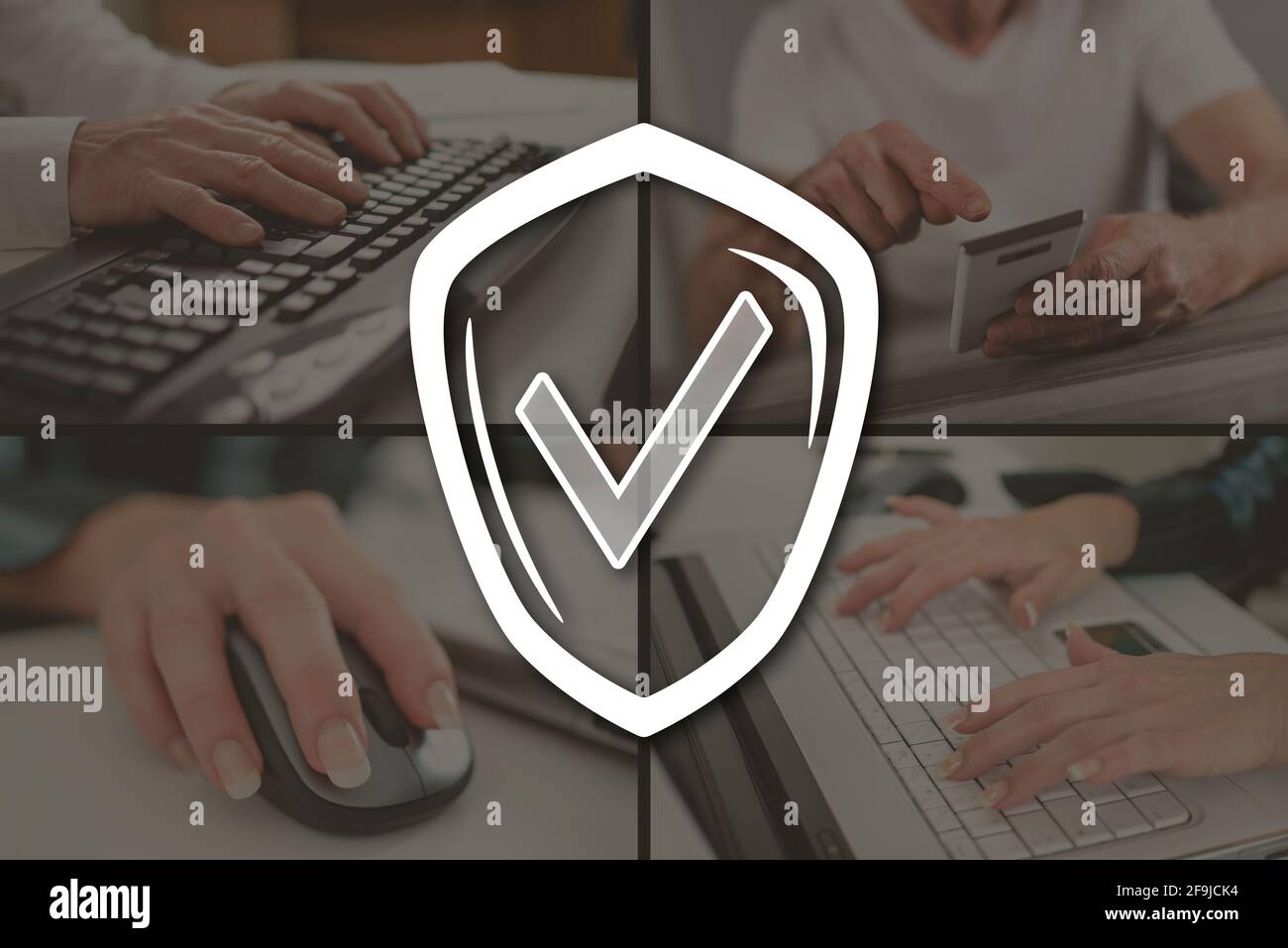 Security validation concept illustrated by pictures on background Stock ...