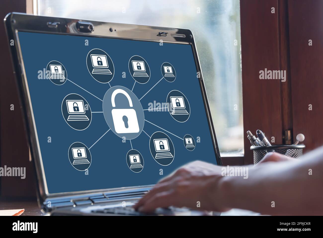 Laptop screen displaying a cyber security concept Stock Photo - Alamy