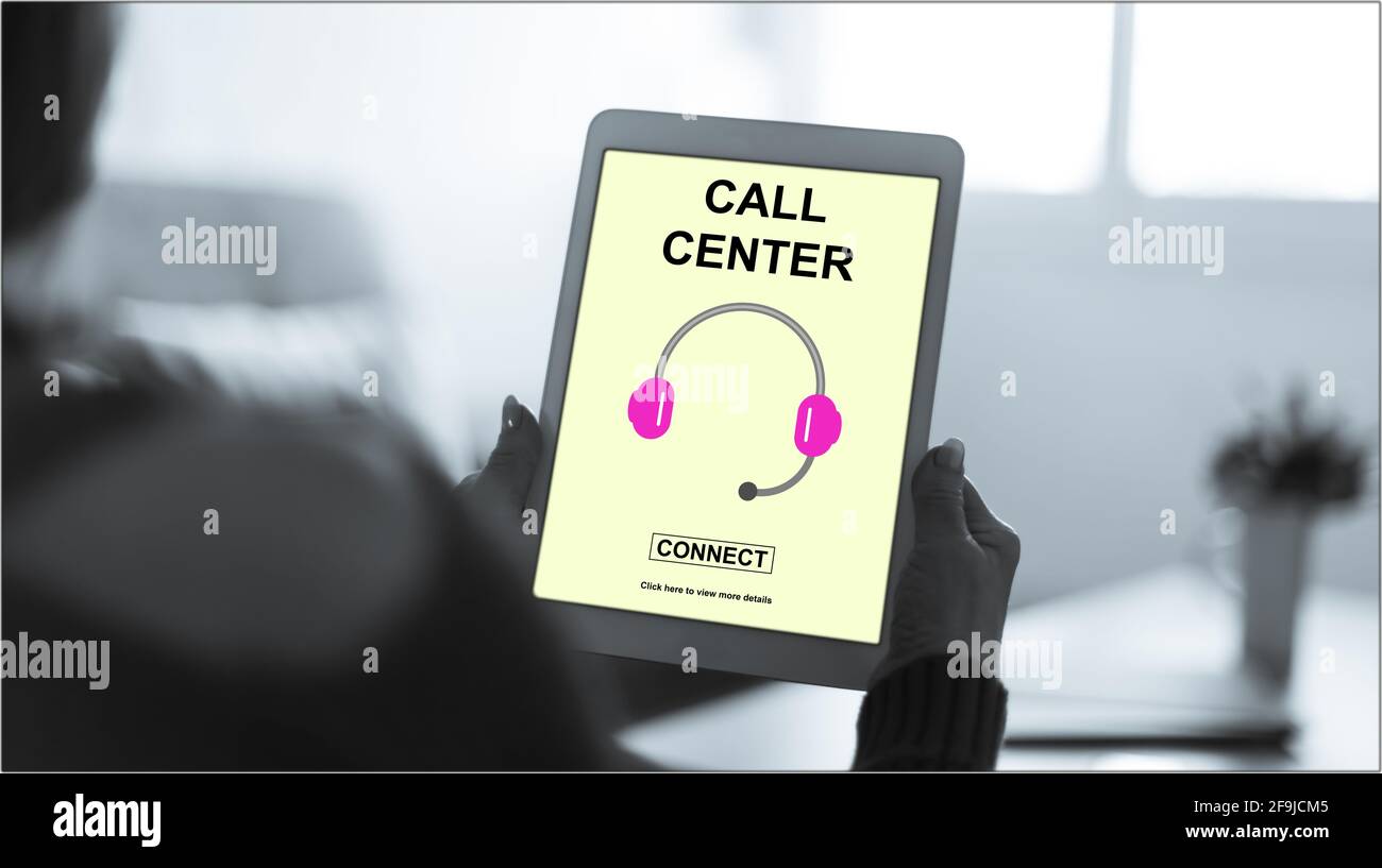Tablet screen displaying a call center concept Stock Photo - Alamy