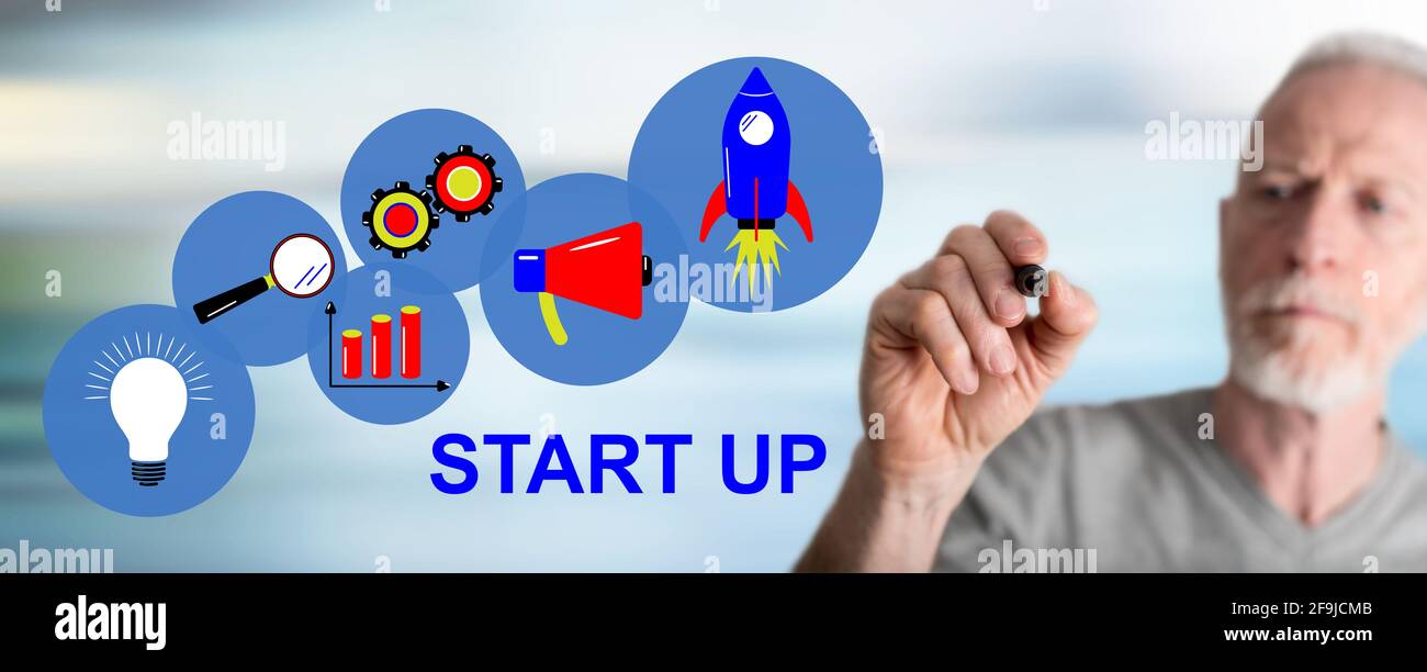 Launch start up man writing hi-res stock photography and images - Alamy