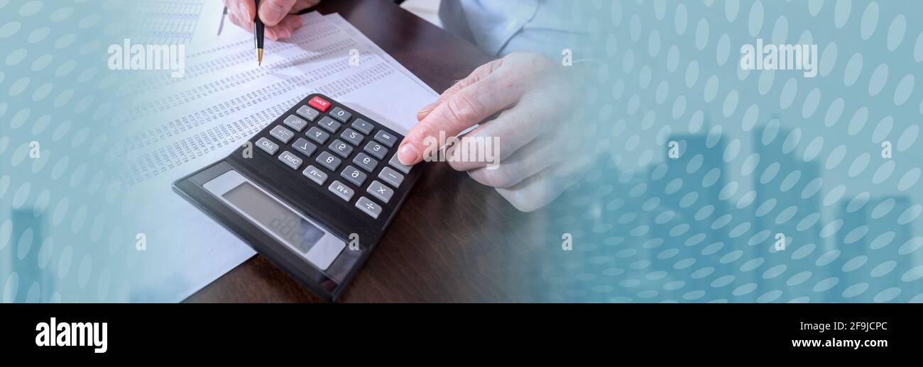 Man with calculator doing his accounting. panoramic banner Stock Photo ...