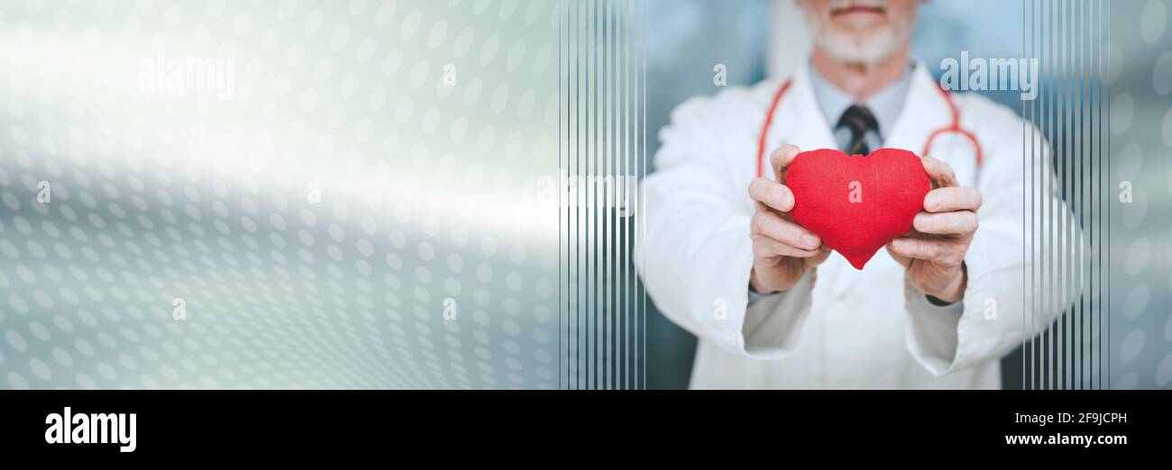 Doctor showing red heart; cardiology concept; panoramic banner Stock ...