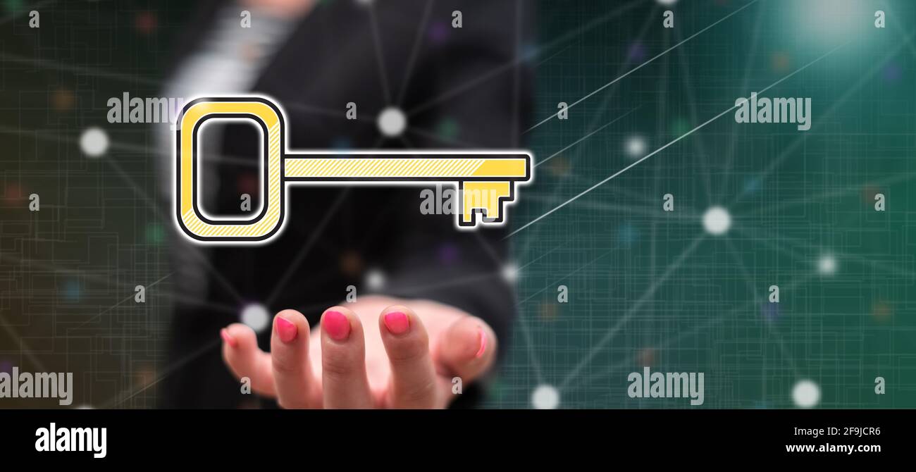 Solution concept above the hand of a woman in background Stock Photo ...