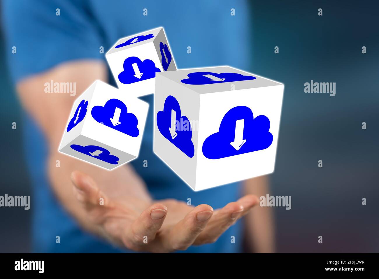 Data download concept above the hand of a man in background Stock Photo ...