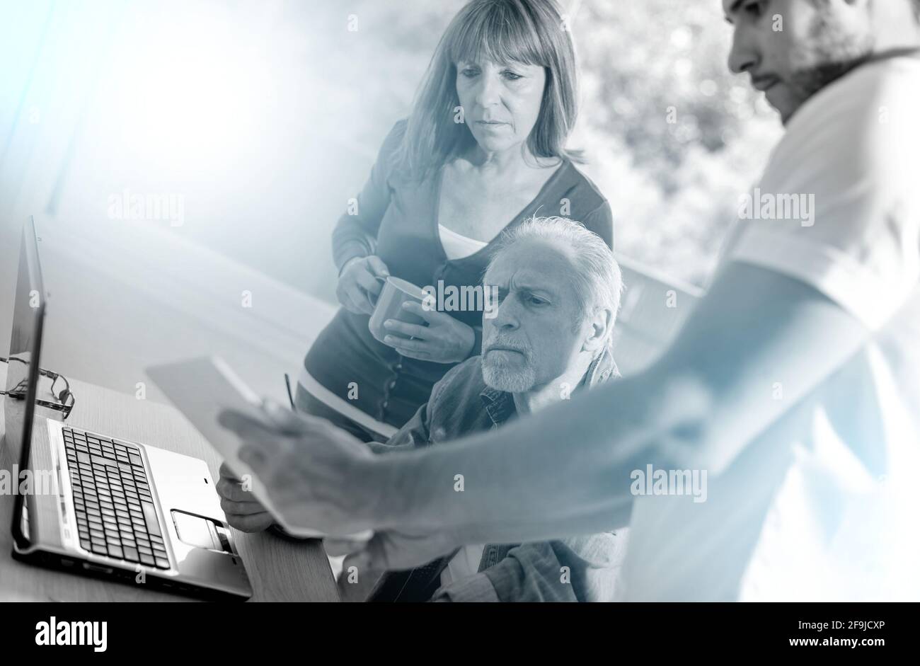 Business people working together in office, light effect; multiple ...