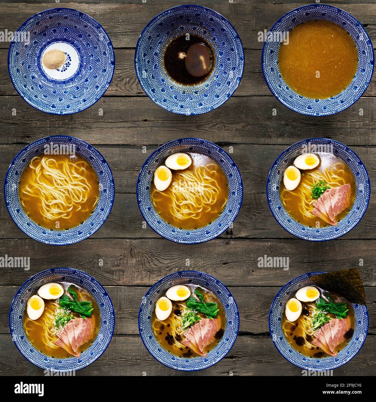 Japanese ramen noodle soup preparation collage Stock Photo - Alamy