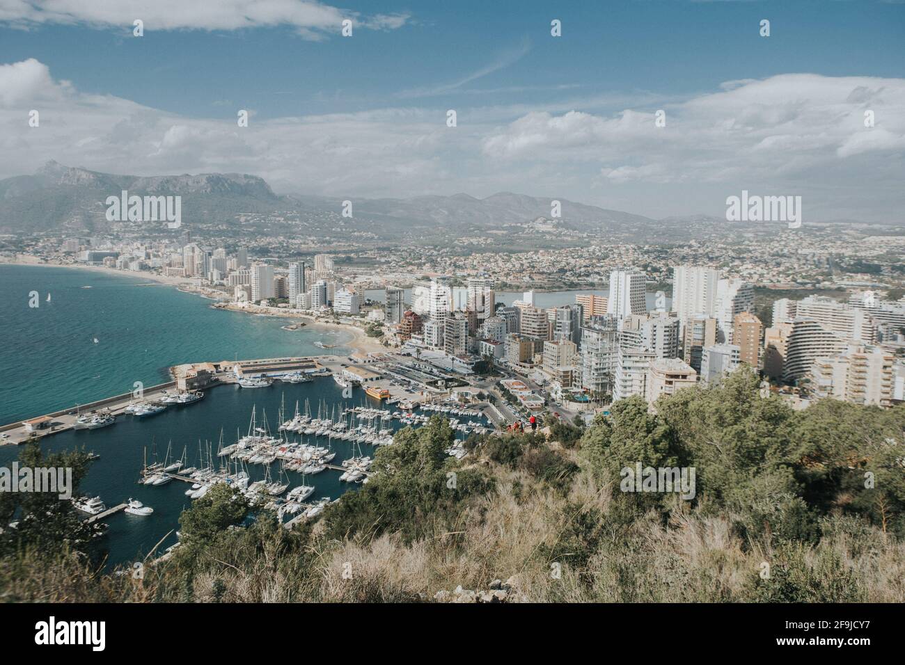 Aerial view of the city and coastal area of Calpe in Spain Stock Photo ...
