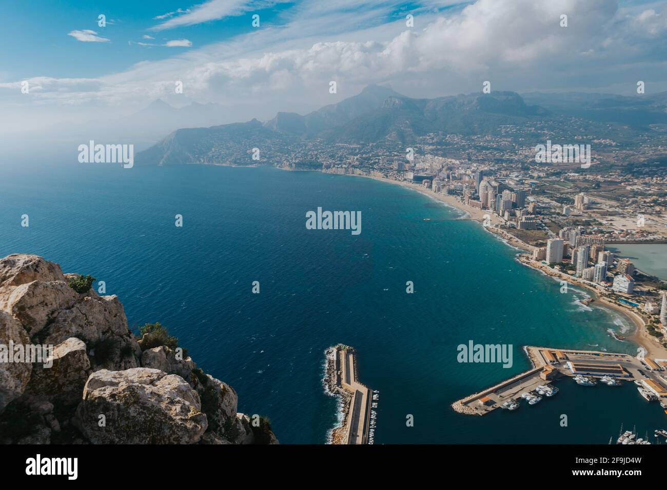 Aerial view of the city and coastal area of Calpe in Spain Stock Photo ...