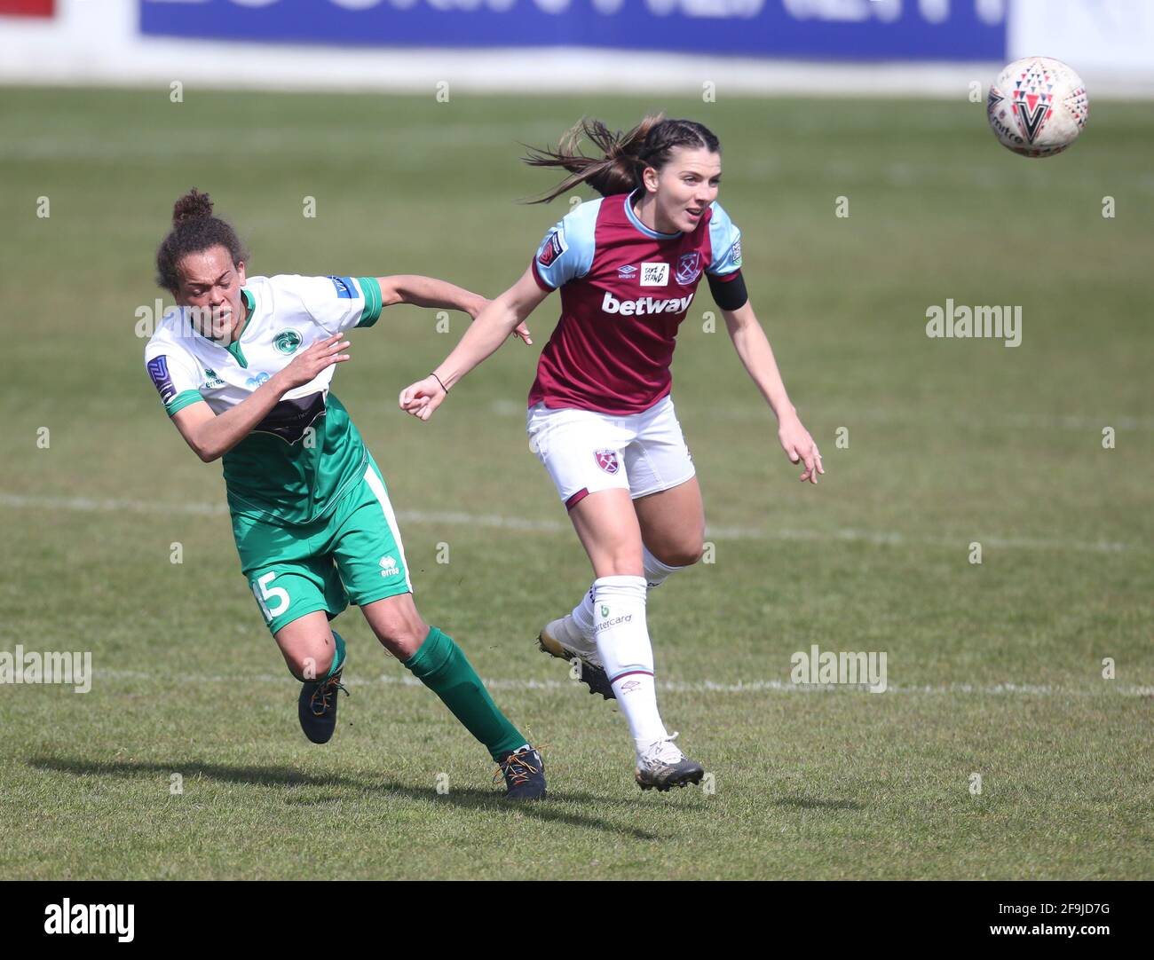 DAGENHAM, ENGLAND - APRIL 18: L-R Cecilie Redisch Kvamme of West Ham ...