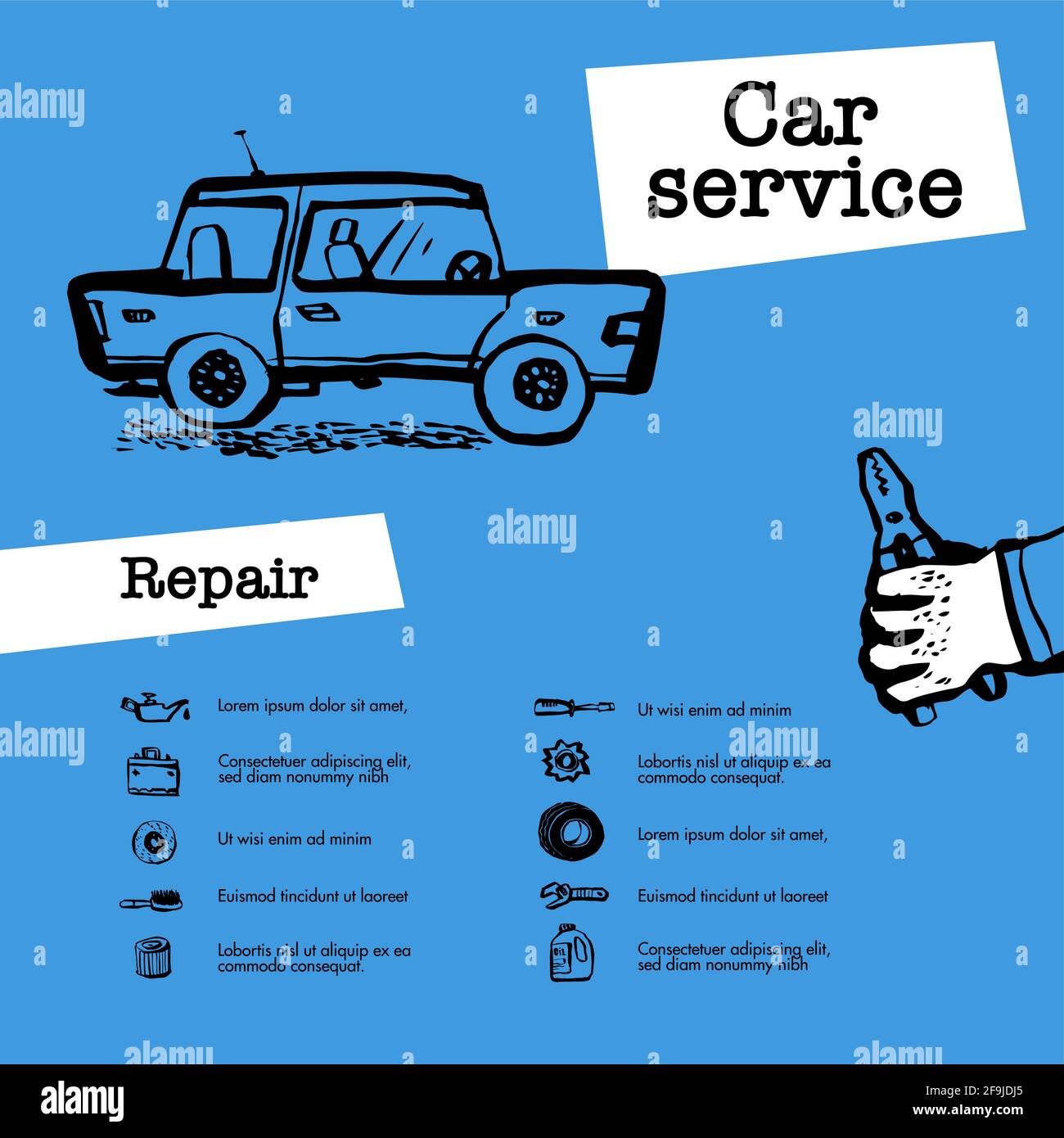 Car service concept. Car repair. Web banner with scene presents workers ...