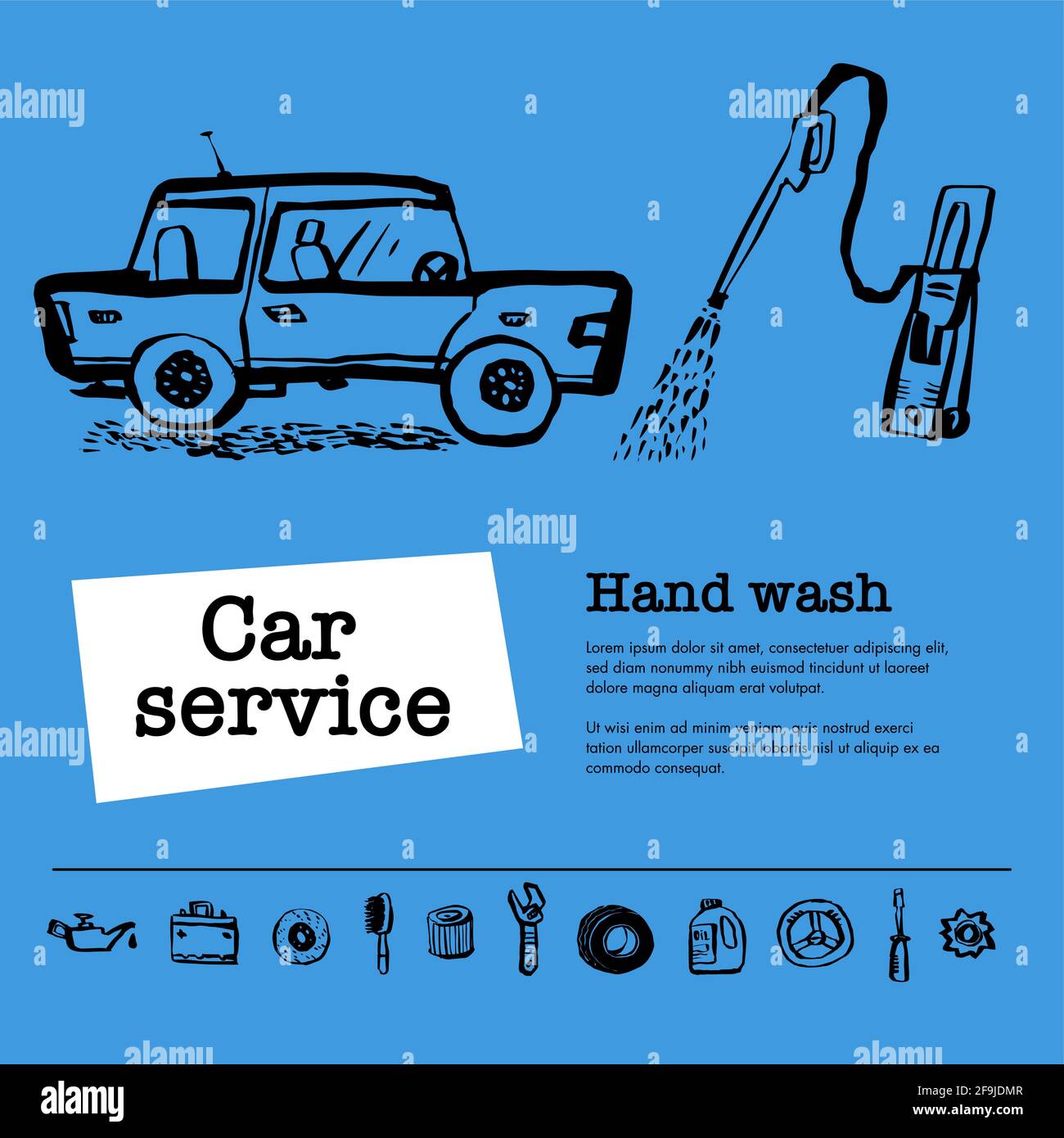 Car service concept. Web banner with scene presents workers in car ...