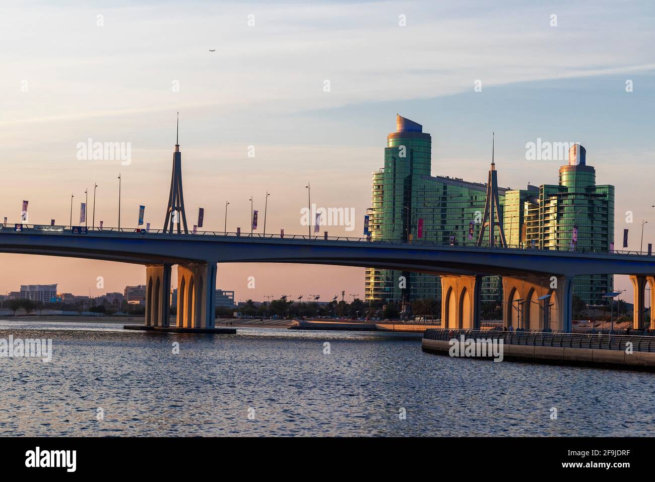 Dubai, UAE - 04.17.2021 Business bay crossing bridge and Al Futtaim ...