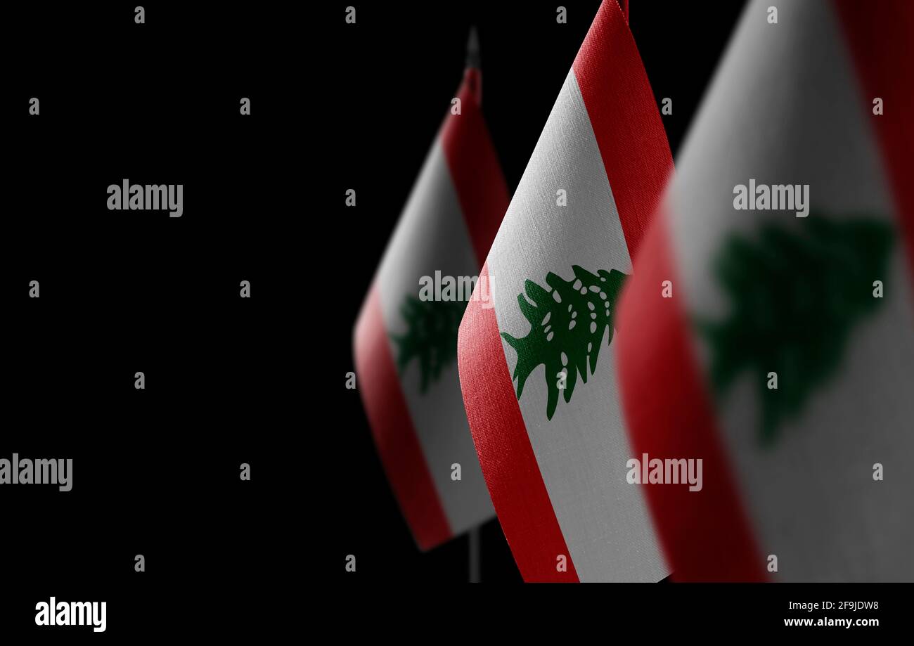 Small national flags of the Lebanon on a black background Stock Photo ...