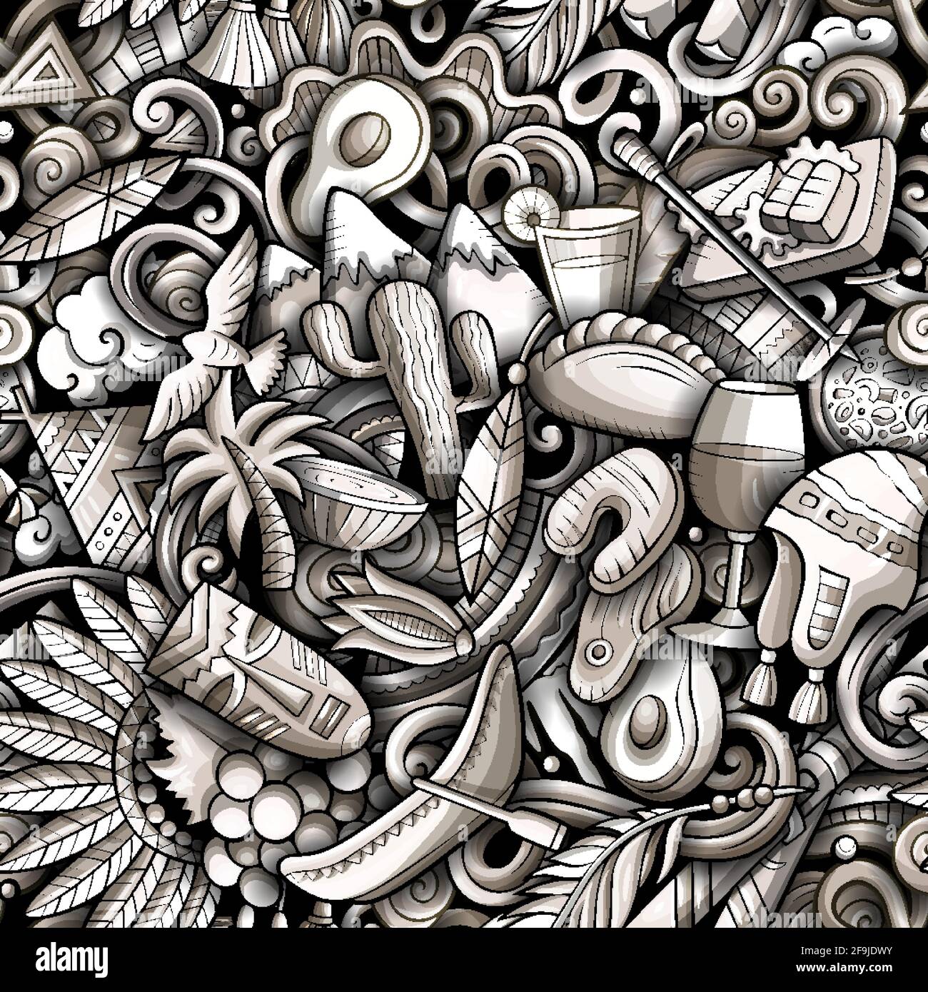 Cartoon doodles Chile seamless pattern. Backdrop with Chilian culture ...