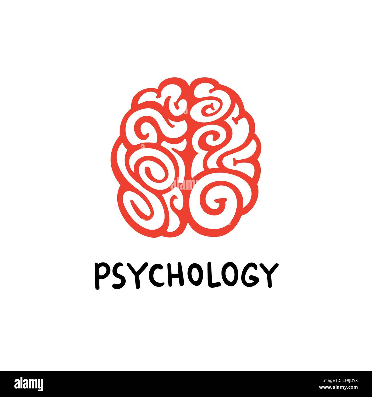 Psychology. Brain logo. Red decorative brain illustration in a top view ...
