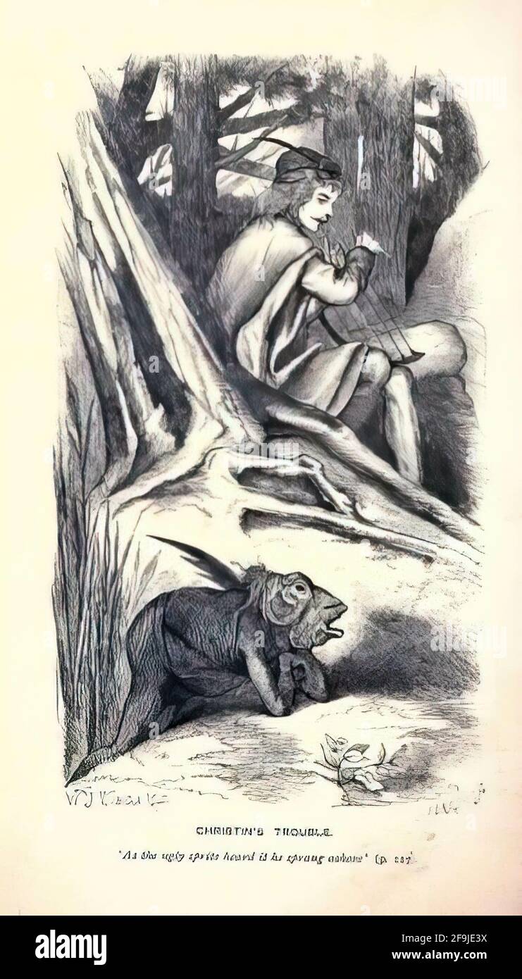 Illustration of a man playing a musical instrument for a monster with a ...