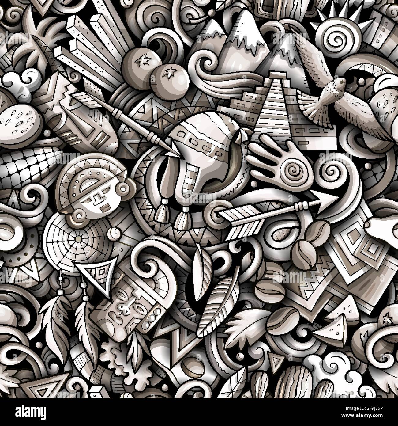 Cartoon doodles Peru seamless pattern. Backdrop with Peruvian culture ...