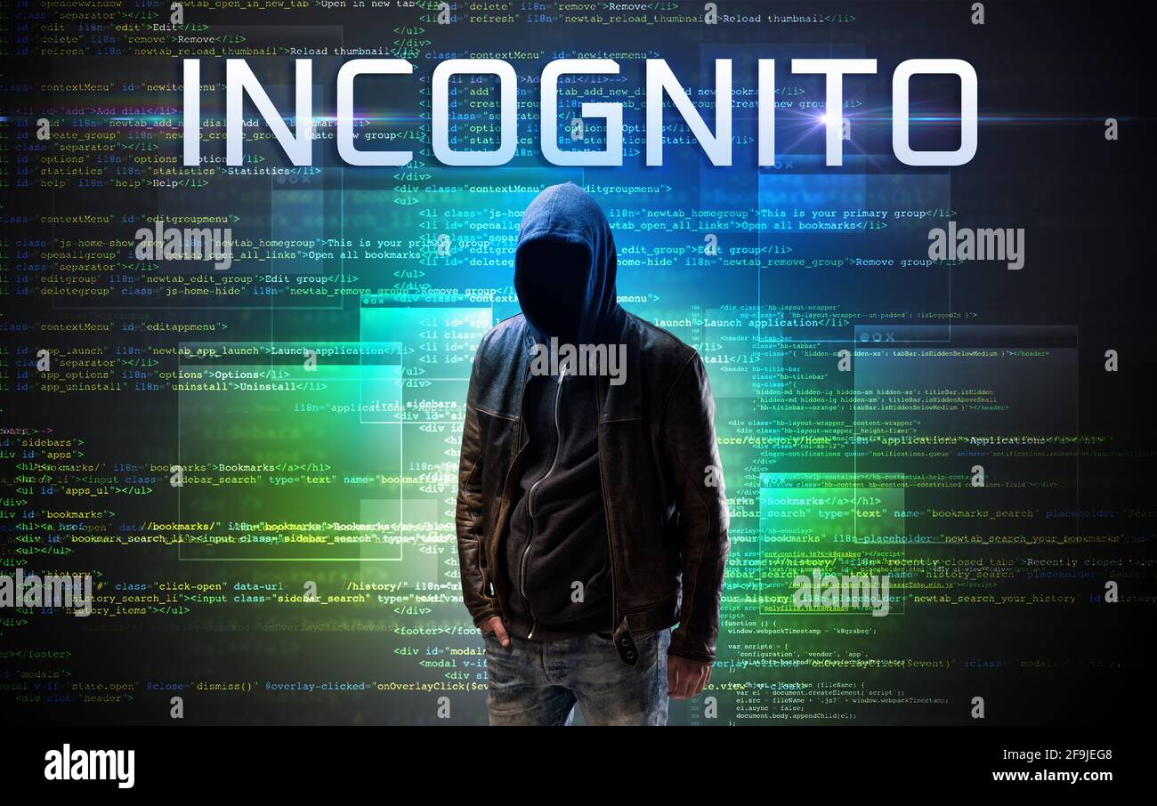 Faceless hacker on code background Stock Photo - Alamy